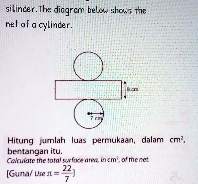 SOLVED: Cylinder The diagram below shows the net of a cylinder. Calculate the total surface area ...