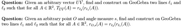 question given a arbitrary vector uv find and construct on geogebra two lines ad such that for ...