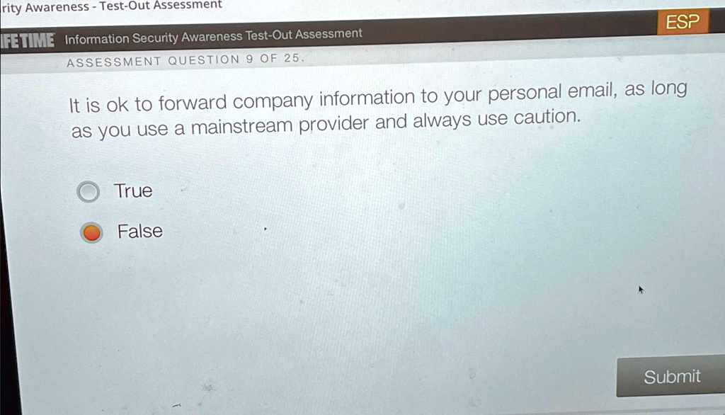 rity Awareness - Test-Out Assessment IFETIME Information Security ...