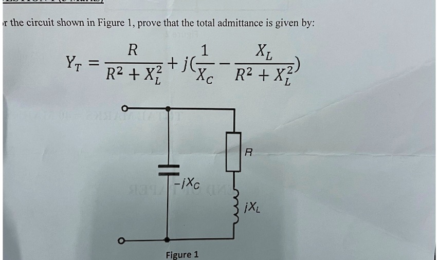 In the circuit shown in Figure 1, prove that the total admittance is ...