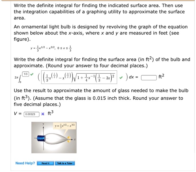 Solved Write The Definite Integral For Finding The Indicated Surface Area Then Use The