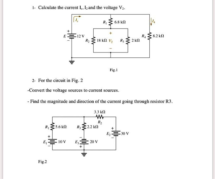SOLVED: Question 1: Calculate the current Is, I, and the voltage V2. Question 2: For the circuit ...