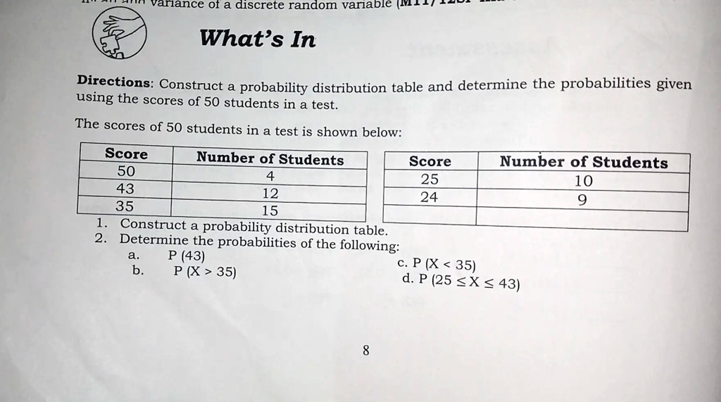 SOLVED: variance Of a discrete random variable (1 1 What s In Directions: Construct a ...