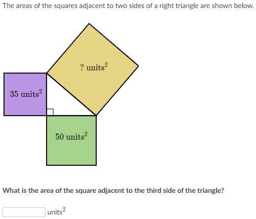 The areas of the squares adjacent to two sides of a right triangle are ...