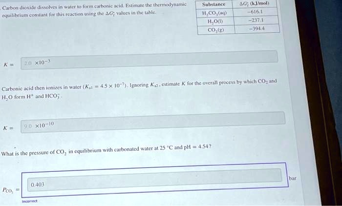 SOLVED: Texts: Carbon dioxide dissolves in water to form carbonic acid ...