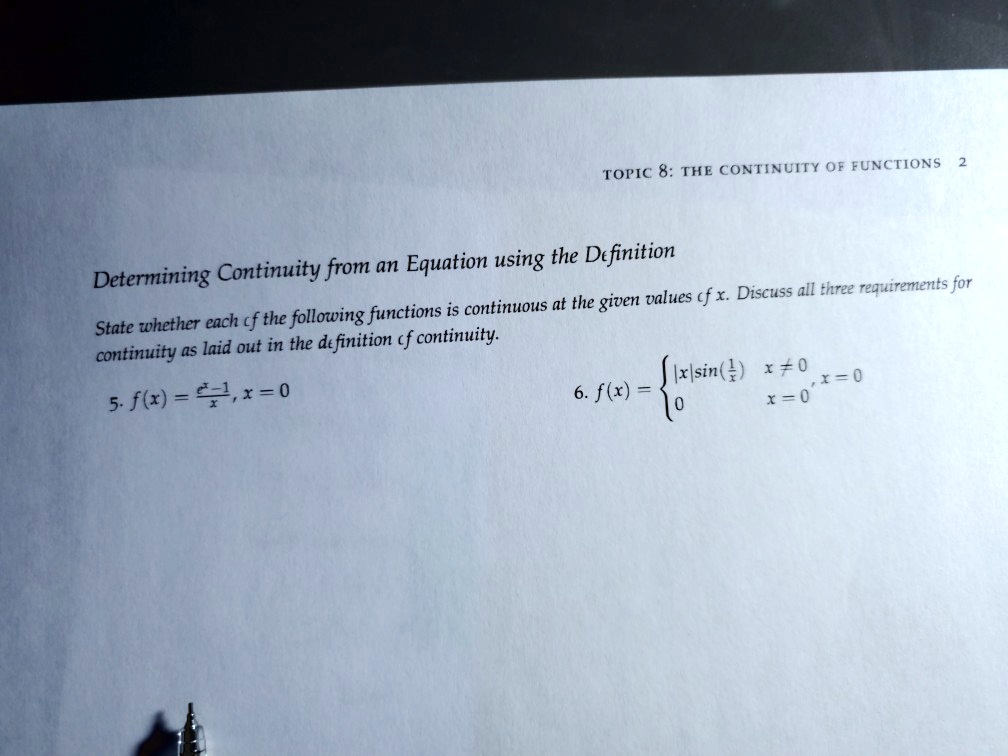 Solved Topic 8 The Continuity Of Functions Continuity From An Equation Using The Definition