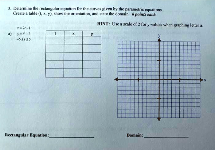 SOLVED: Determine the rectangular cquation for the curves given by the parametric equations ...