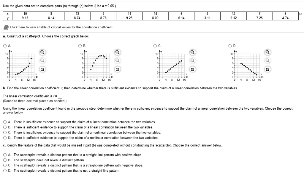 SOLVED: Use the given data set to complete parts (a) through (c) below (Use Î± = 0.05.) Click ...