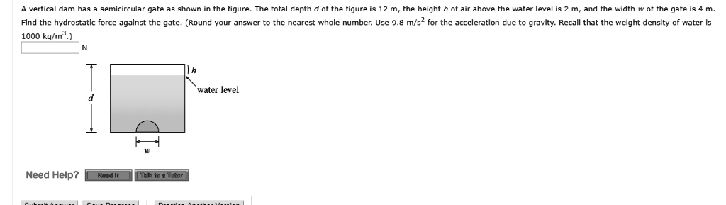 A vertical dam has a semicircular gate as shown in the figure. The ...