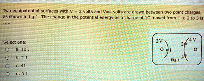 SOLVED: Two equipotential surfaces with V = 2 volts and V=4 volts are ...