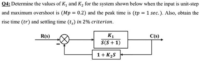 SOLVED: Determine the values of K1 and K2 for the system shown below ...