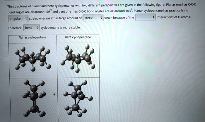 The structures of planar and bent cyclopentanes with two different perspectives are given in the ...
