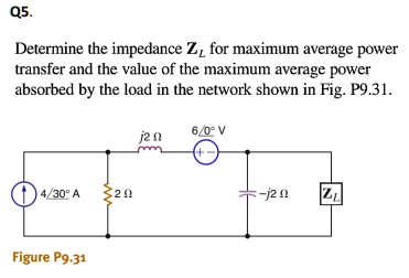 SOLVED: Q5. Determine the impedance Z, for maximum average power transfer and the value of the ...