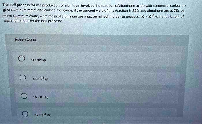 SOLVED: The Hall process for the production of aluminum involves the ...