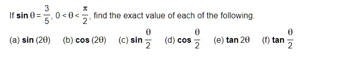 SOLVED: If sin heta =(3)/(5),0
