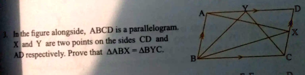 SOLVED: In the figure alongside, ABCD is a parallelogram. Y and X are two points on the sides CD ...