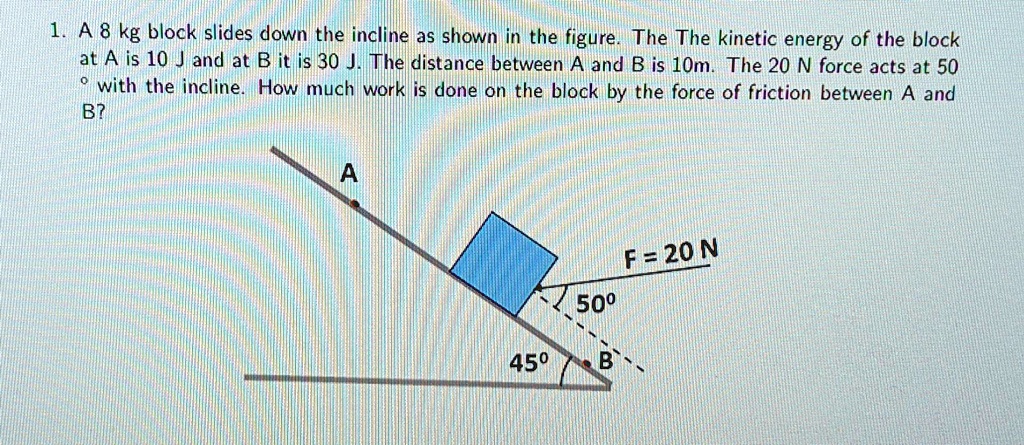 SOLVED: A 8 kg block slides down the incline shown in the figure. The kinetic energy of the ...