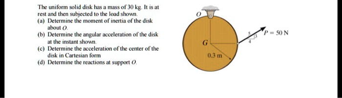 SOLVED: The uniform solid disk has a mass of 30 kg. It is at rest and then subjected to the load ...