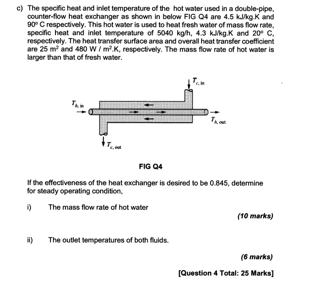 SOLVED: c) The specific heat and inlet temperature of the hot water ...