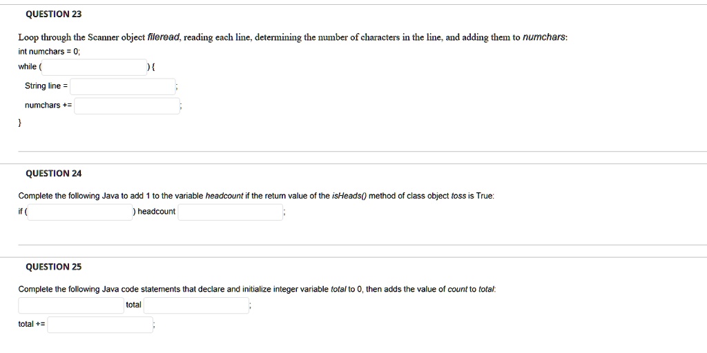 Solved Question 23 Loop Through The Scanner Object Fileread Reading Each Line Determining The