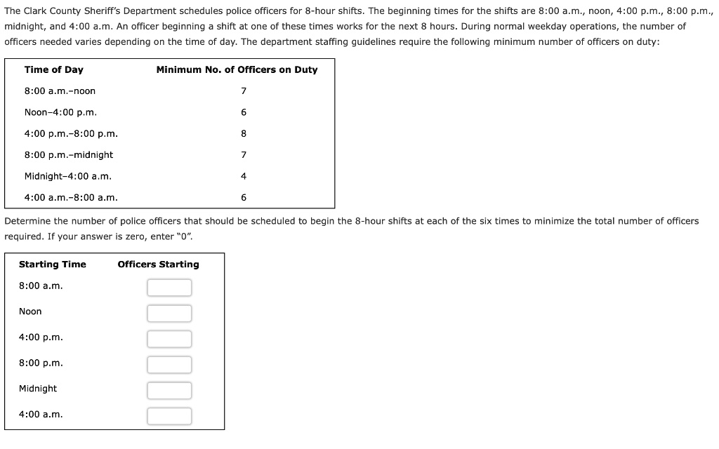 the clark county sheriffs department schedules police officers for 8 ...