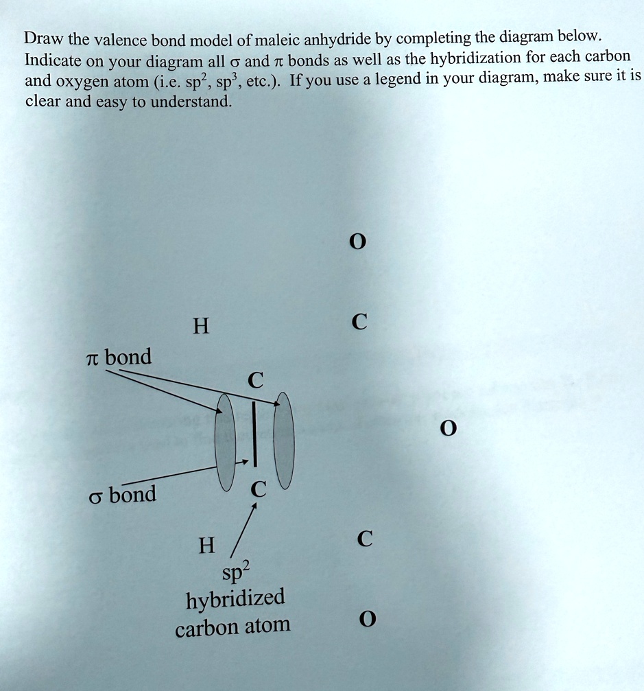 Draw the valence bond model of maleic anhydride by completing the ...