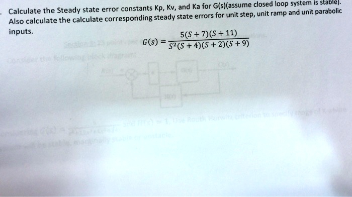 SOLVED: Calculate the steady-state error constants Kp, Kv, and Ka for G(s) (assuming the closed ...