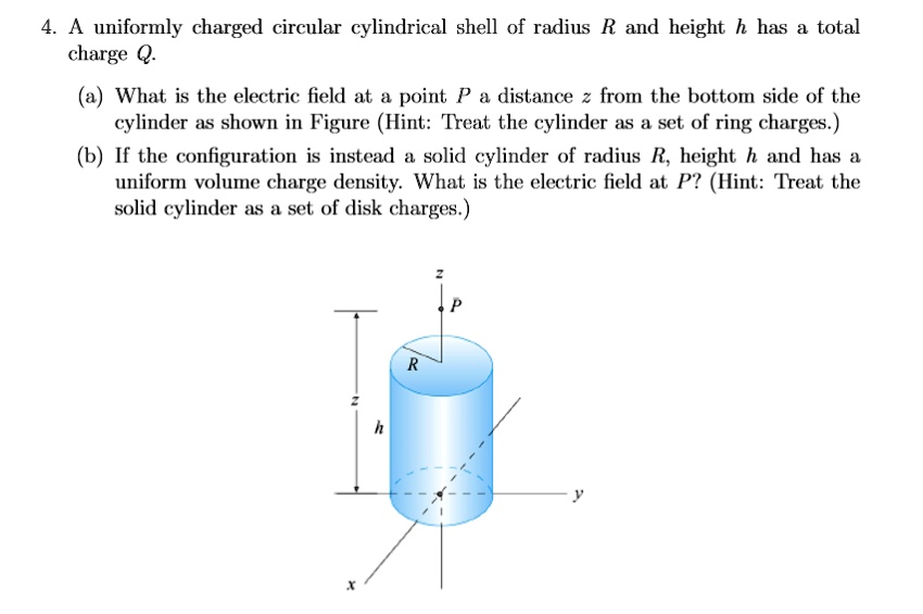 SOLVED: Can you help me to solve these? 4. A uniformly charged circular cylindrical shell of ...