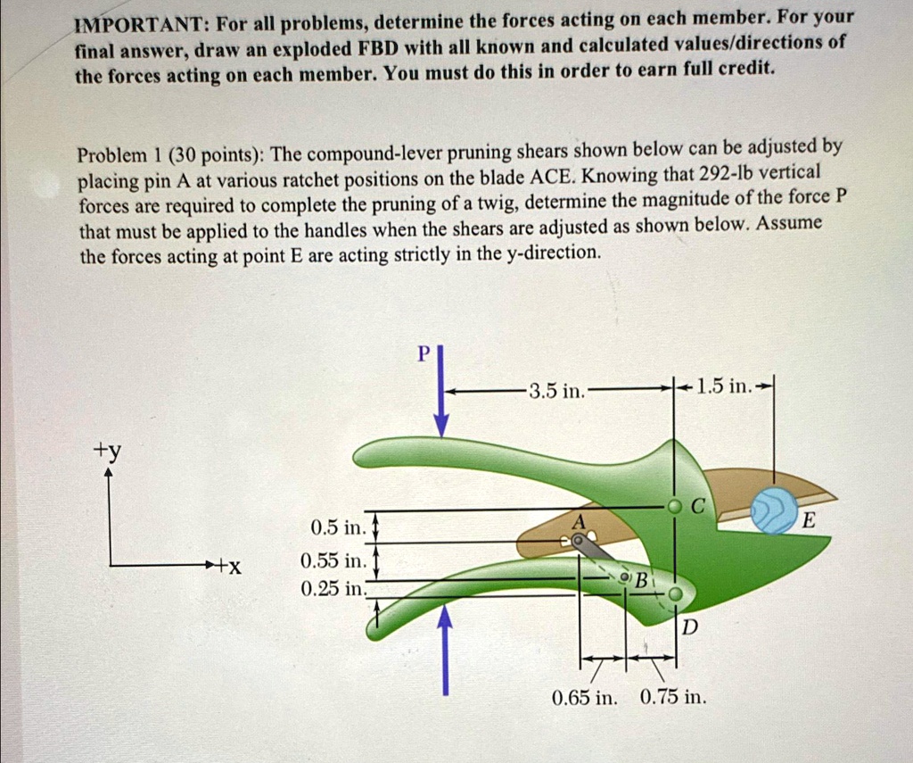 SOLVED: IMPORTANT: For all problems, determine the forces acting on ...