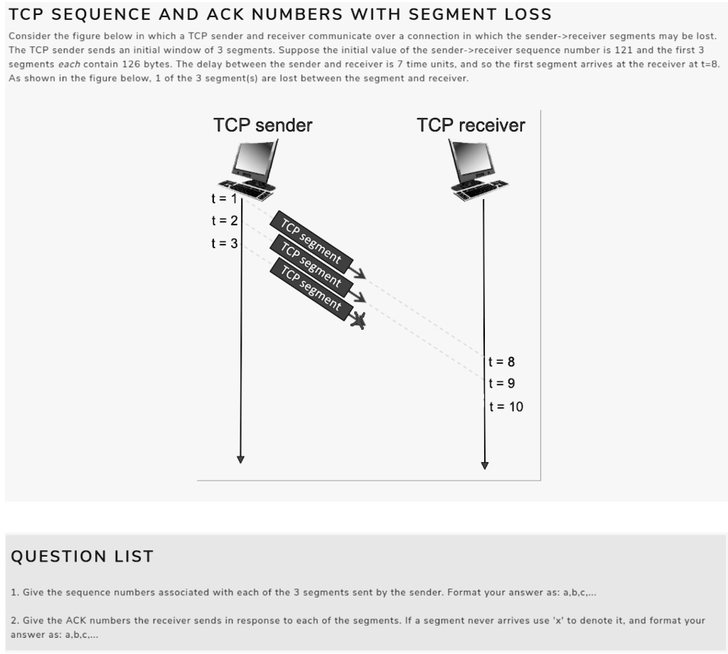 Solved Tcp Sequence And Ack Numbers With Segment Loss Consider The Figure Below In Which A Tcp 
