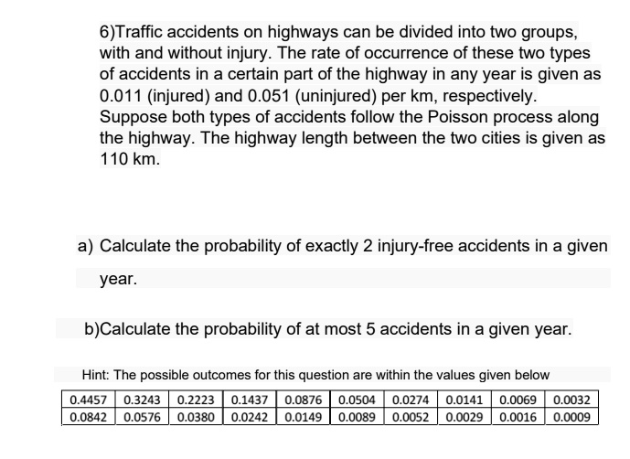 SOLVED: 6)Traffic accidents on highways can be divided into two groups ...