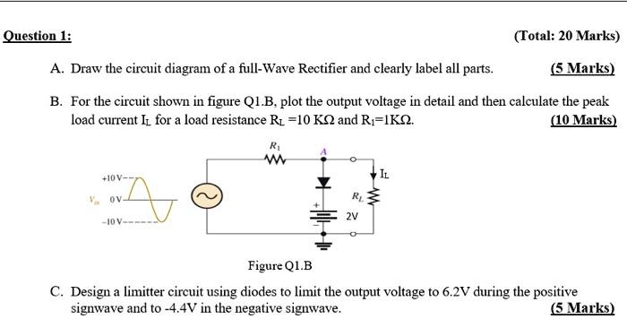SOLVED: Question 1: Draw the circuit diagram of a full-wave rectifier and clearly label all ...
