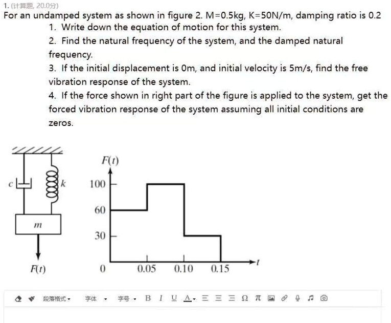 SOLVED: (tar 20-0D) For an undamped system as shown in figure 2. M-0 ...