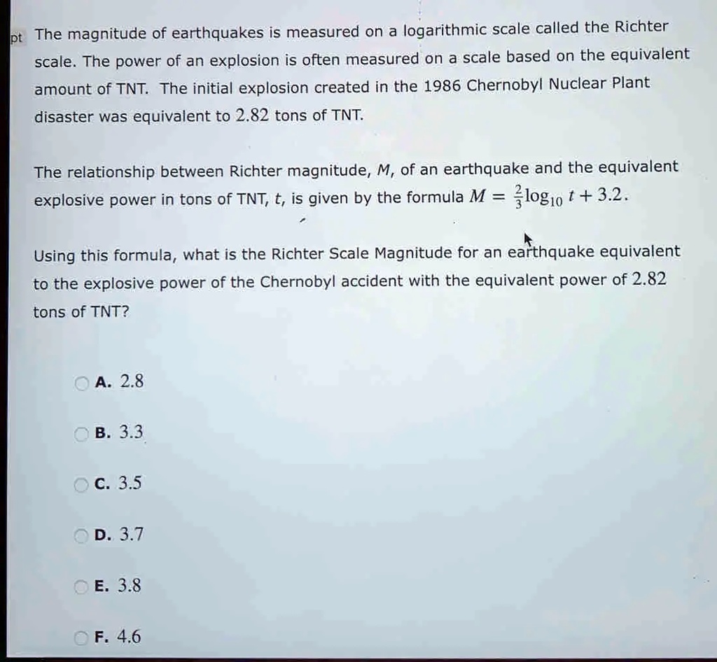 SOLVED: pt The magnitude of earthquakes is measured on logarithmic ...
