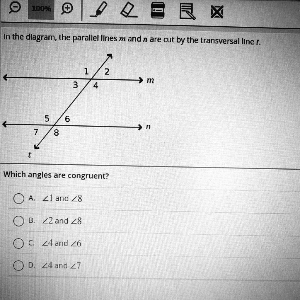SOLVED: In the diagram, the parallel lines m and n are cut by the ...