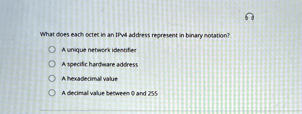 What Does Each Octet In An Ipv4 Address Represent In Binary Notation A 6875