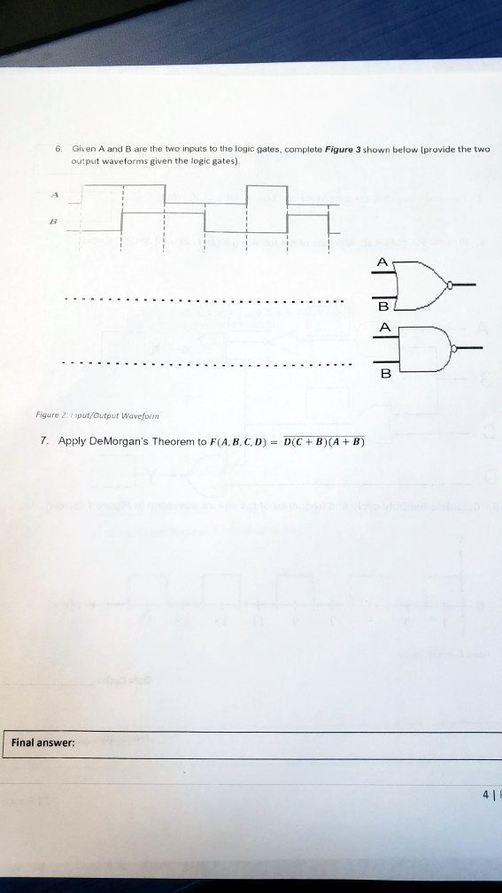 6. Given A and B are the two inputs to the logic gates, complete Figure ...