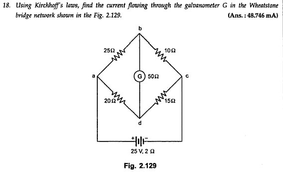 SOLVED: Using Kirchhoff's laws, find the current flowing through the galvanometer G in the ...