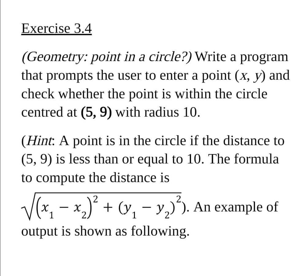 Solved Using Java Exercise 34 Geometry Point In A Circle Write A Program That Prompts The