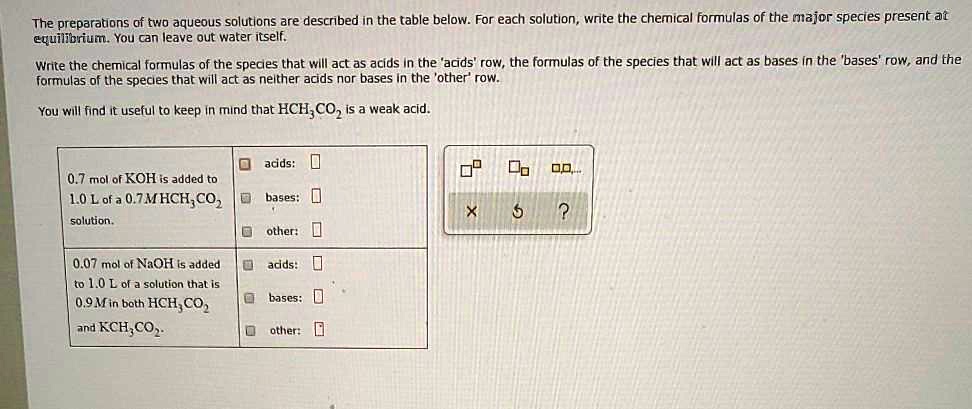 The preparations of two aqueous solutions are described in the table ...