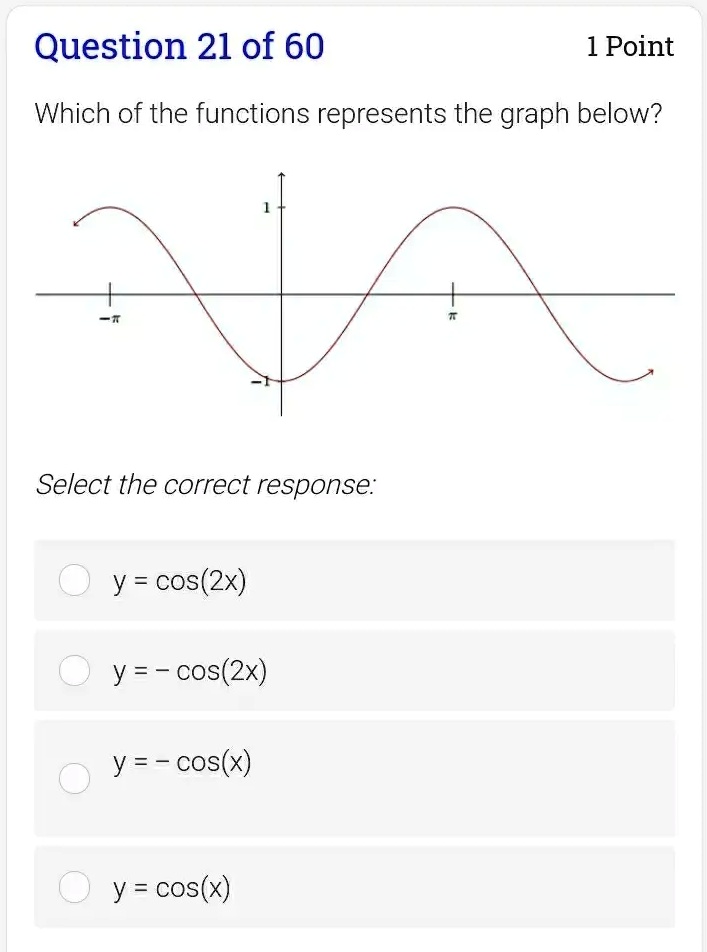 SOLVED: Question 21 of 60 1 Point Which of the functions represents the ...