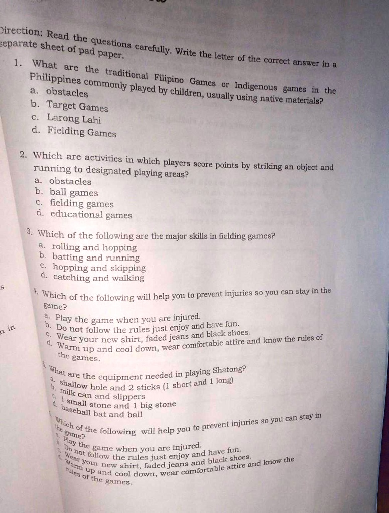 SOLVED: Read the questions carefully. Write the letter of the correct ...