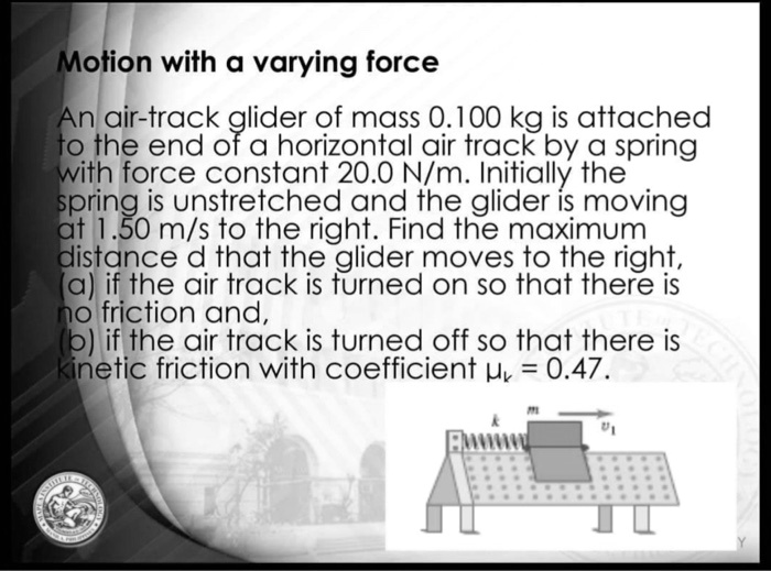 SOLVED: Motion with a varying force An air-track o9lideo of mass 0.100 ...
