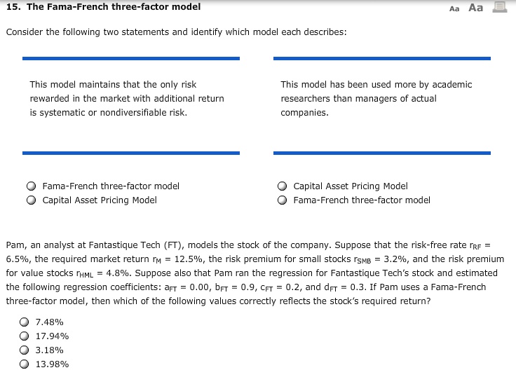 15the fama french three factor model aa aa consider the following two ...