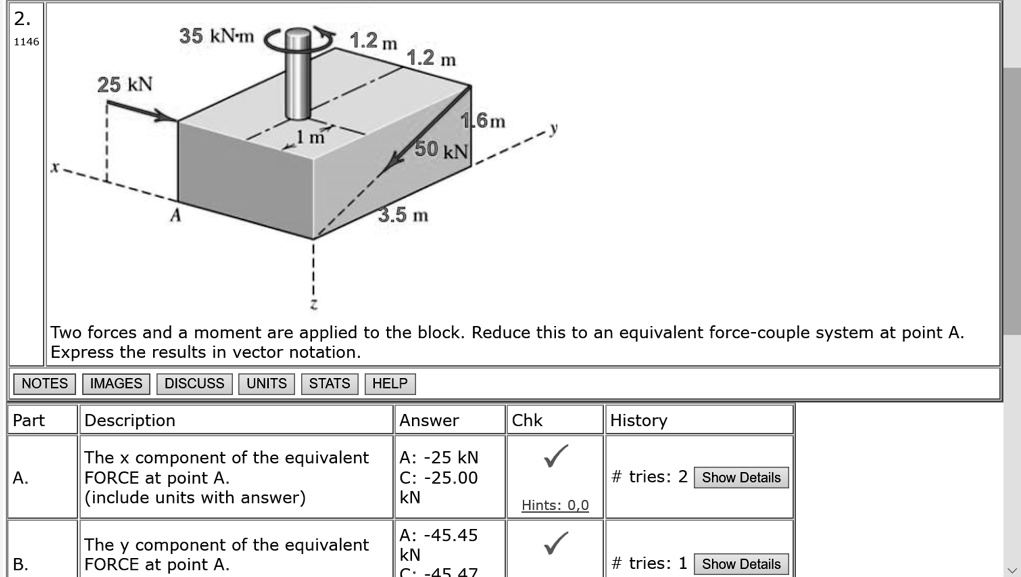 SOLVED: A) The x component of the equivalent MOMENT at point A ...