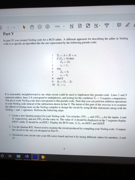 Solved Part V In Part Iv You Created Verilog Code For A Bcd Adder A Different Approach For