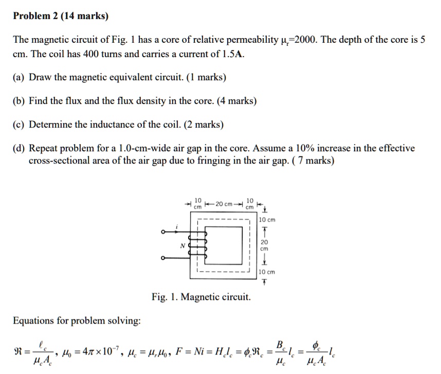 SOLVED: Problem 2 (14 marks) The magnetic circuit of Fig. 1 has a core ... SOLVED: Problem 2 (14 marks) The magnetic circuit of Fig. 1 has a core ...