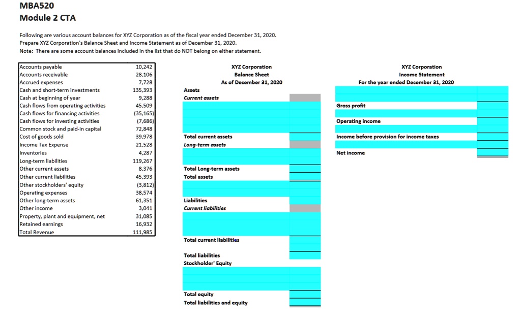 complete an income statement and balance sheet using the information ...