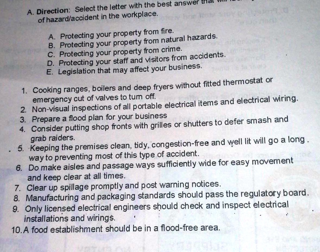 A. Direction: Select the letter with the best answer that of hazard ...