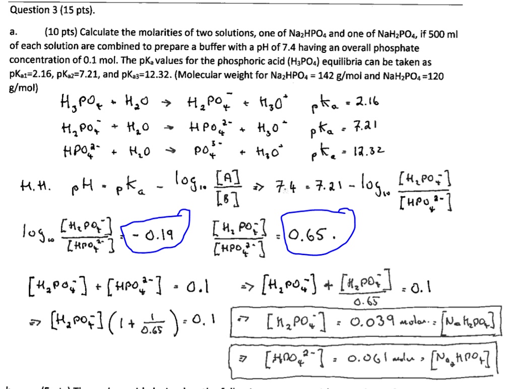 question 3 15 pts 10 pts calculate the molarities of two solutions one of nazhpo and one of ...